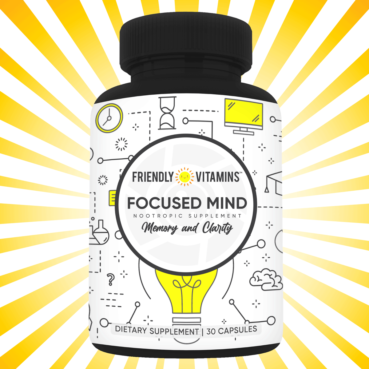 Focused Mind Brain Supplement by Friendly Vitamins, Memory and Focus N
